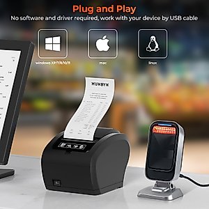 MUNBYN 1D 2D Barcode Scanner IOBC01 Hands-Free Barcode Scanner Omnidirectional PDF417 Data Matrix QR USB Wired Reader, Auto/Manual Destktop Scanner Support Paper/Screen Barcode, Plug & Play
