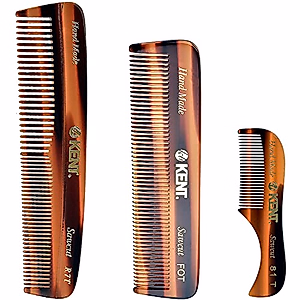 Kent Set Men's Hair Pocket Combs, Tortoise 81T X-Small, FOT All Fine Tooth, R7t Double Toothed Fine and Coarse. Best Hair, Beard and Mustache Grooming Kit for Travel and Home Care, Handmade in England