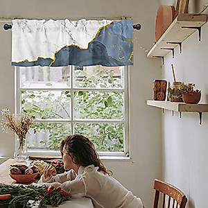 COLCE Valances for Windows Wild Marble Pattern Gold Blue White Ombre Curtain Valance for Kitchen Basement Window Curtain Decorative Rod Pocket Short Winow Valance Curtains 60" W x 18" L