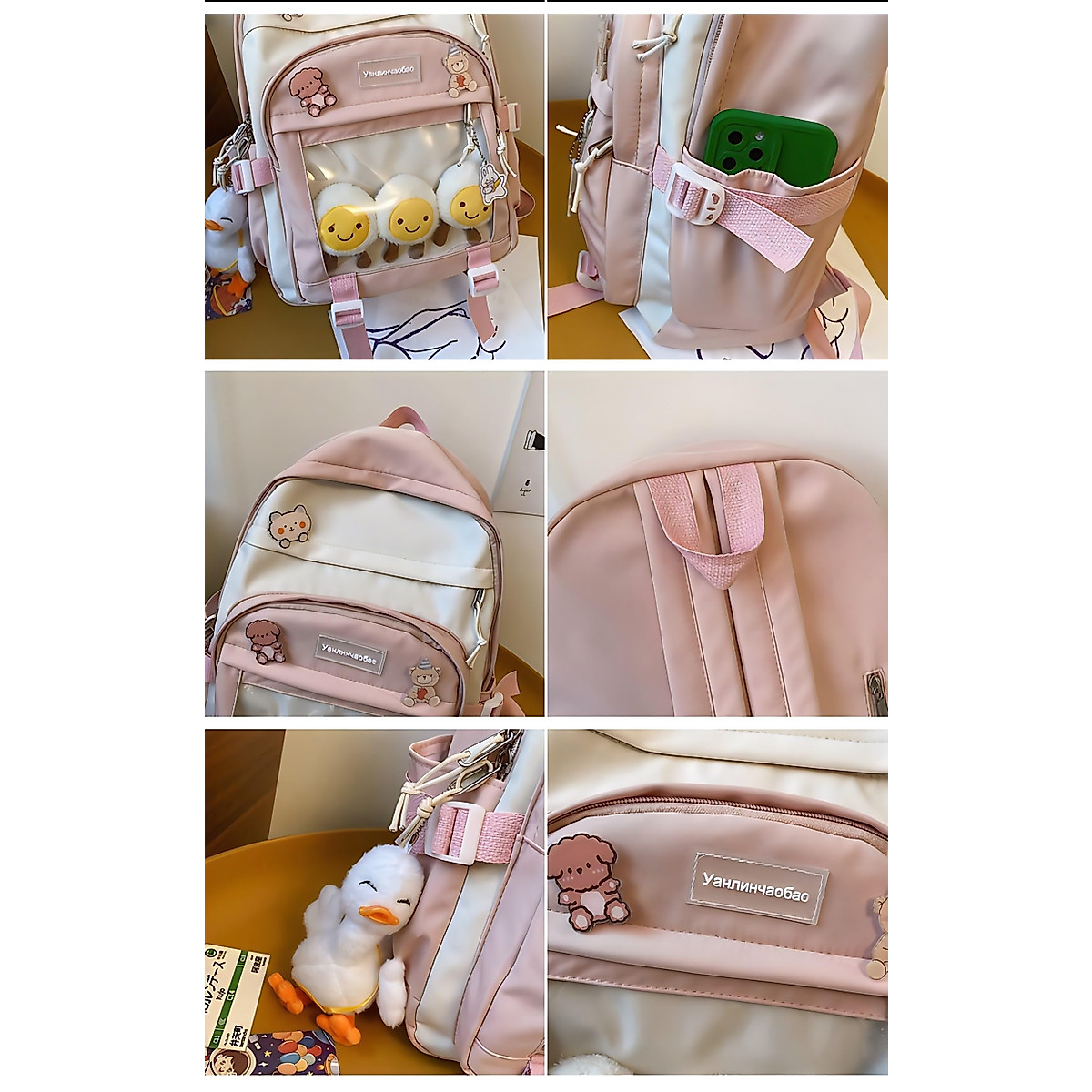 TULDYS Kawaii Backpack with Cute Accessories Aesthetics Bookbag (Pink)