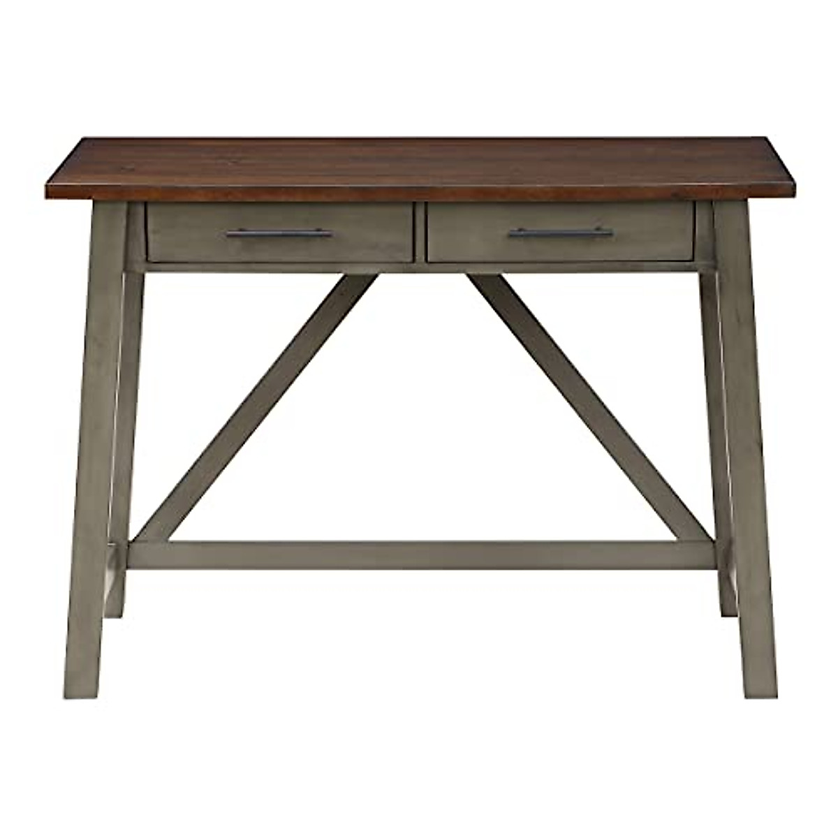 OSP Home Furnishings Milford Rustic 42 Inch Writing Desk with 2 Drawers and Burnished Decorative Hardware, Slate Gray