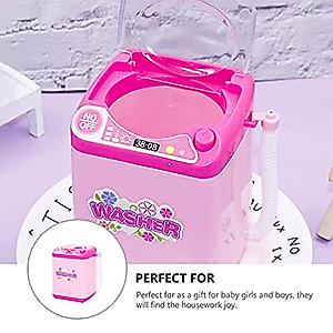 Toyvian Mini Makeup Brush Cleaner Plastic Electric Washing Machine Automatic Dollhouse Cosmetic Powder Puff Washer Device Sponge Cleaning Tool for Girls Ladies