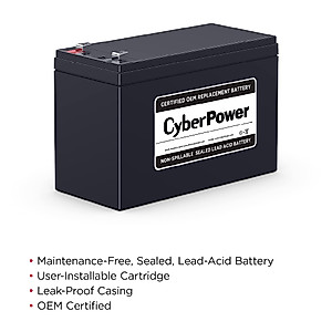CyberPower RB1290 UPS Replacement Battery Cartridge, Maintenance-Free, User Installable, 12V/9Ah