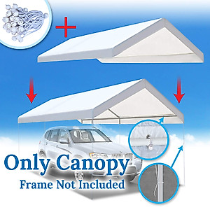 Strong Camel Outdoor 10x20 Replacement Canopy Roof Cover Valanced Carport Covers (10'x20', White)
