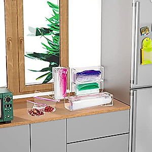Ziplock Bag Organizer for Drawer, Baggie Organizer for Kitchen Plastic Bag Storage, Sandwich Freezer Snack Organizer Box for Ziploc Hefty Quart Slider Bags, 4 Separate Clear Acrylic Containers