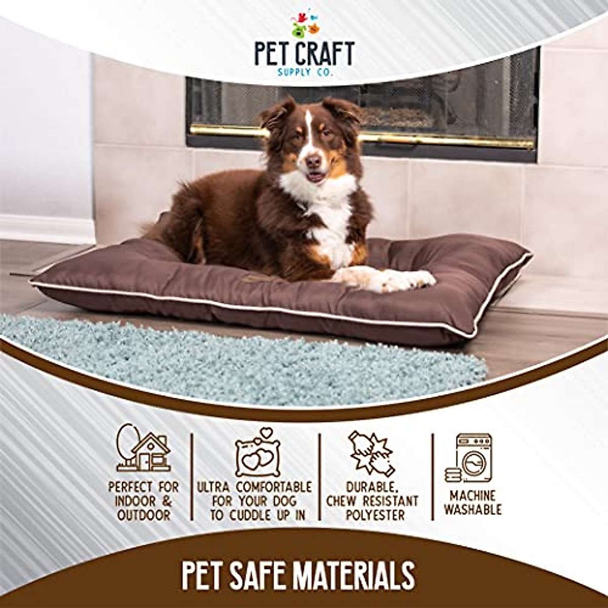 Pet Craft Supply Super Snoozer Calming Indoor / Outdoor All Season Water Resistant Durable Dog Bed, Large, Chocolate, 40.0"L x 30.0"W x 4.0"Th