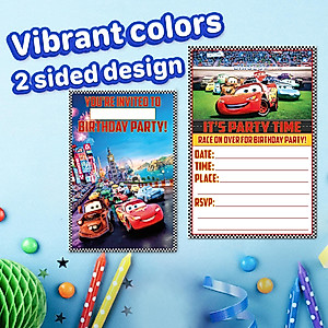 Set of 40 Cars Themed Happy Birthday Invitation Cards - Lightweight (230g), Postcard Style Invites for the Perfect Party Pack
