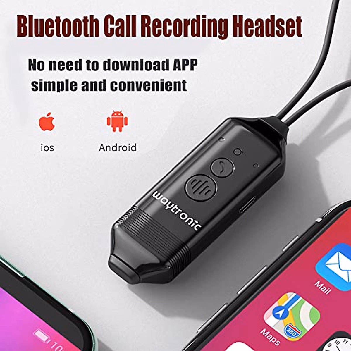 Waytronic Bluetooth Call Recording Headset Mobile Phone Call Recording Equipment Phone Call Recorder Earphones for iPhone and Android (Black)