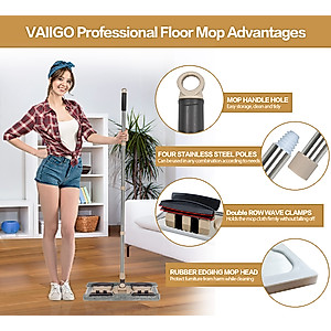 VAIIGO Professional Microfiber Mops for Hardwood Floor Cleaning, 18" Commercial Dust Flat Mops with 3 Reusable Mop Pads and Adjustable Handle, for Home, Office, Hotel Wet or Dry Floor Cleaning Mop