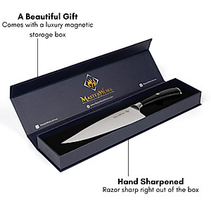 MasterWork Origin Series Chef Knife - 8 Inch Full Tang Blade - Forged High Carbon German Stainless Steel - Professional Ultra Sharp Kitchen Knife