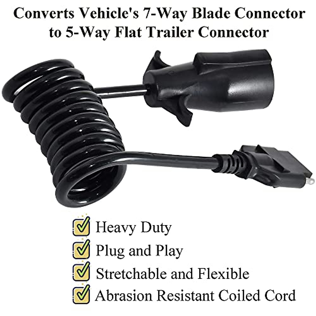Oyviny 7 Way Round to 5 Way Flat Coiled Trailer Plug Adapter 7 Pin to 5 Pin Trailer Coiled Wiring Adapter Full Length 5 Foot (60 inches)