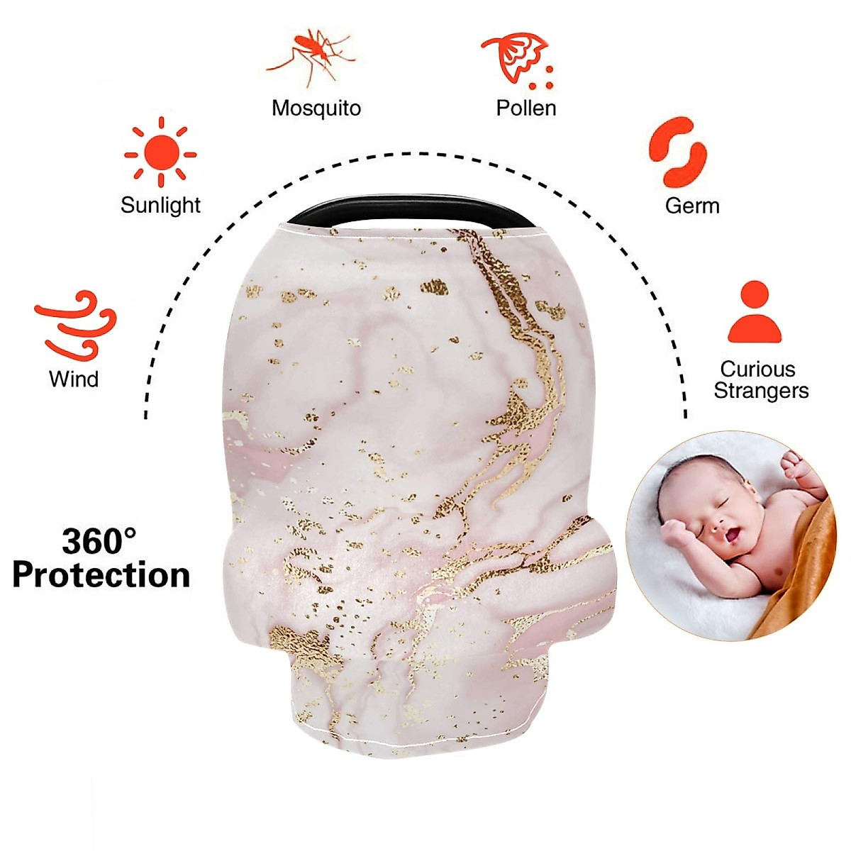 Nursing Cover Breastfeeding Scarf Rose Gold Glitter Marble- Baby Car Seat Covers, Stroller Cover, Carseat Canopy (2na7a)