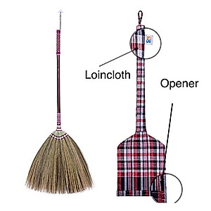 SKENNOVA - Thai Vintage Retro Grass Broom Stick, Long Handle Hand Grip The Reed Tree with Grass Durable Broom Housewarming Gifts Asian Broom 40 inch (Bamboo, 39 inch Tall)