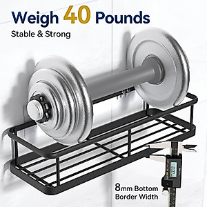 YASONIC Shower Caddy Adhesive, No Drill Bathroom Shower Organizers, with Removable Hooks, Rust Proof Shower Shelves, Wall-Mounted Shower Holder, Black, 2 Pack