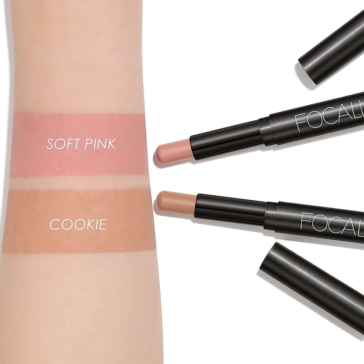 FOCALLURE 2 Pcs Cream Eyeshadow Stick,Brightener Eyeshadow Pencil Crayon,Highlighter Eye Shadow Stick Sets with Crease-proof Formula,Long Lasting Waterproof Eye Shadow Make Up,Mocha Pink