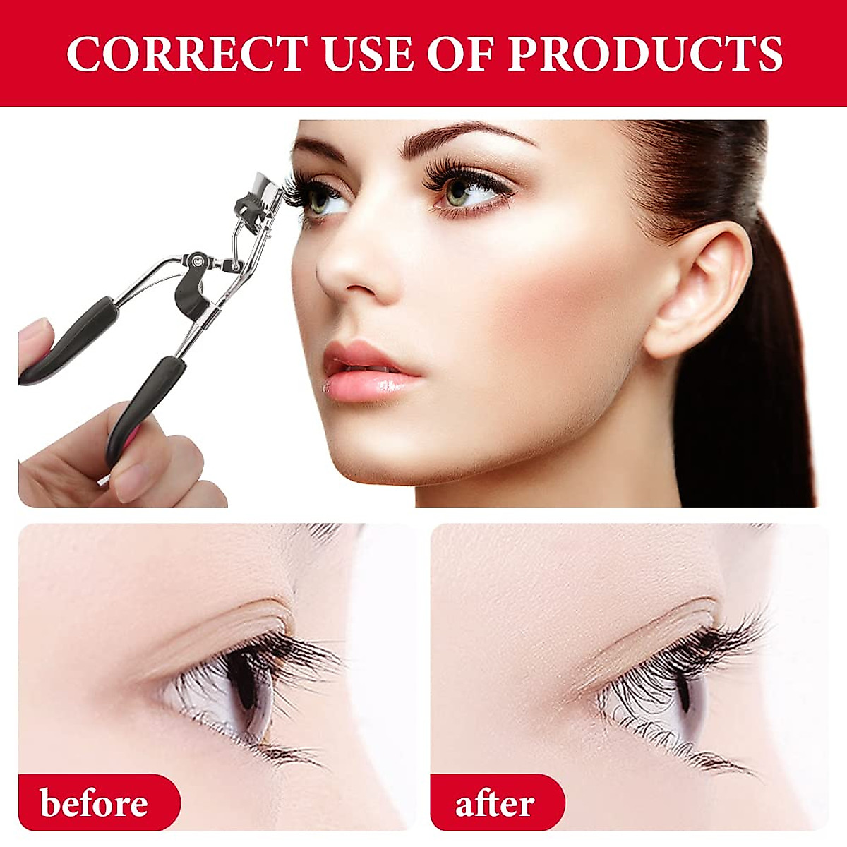 5Pcs Eyelash Curler with Built in Comb, Lash Curler with 4 Extra Silicone Replacement Pads, Professional Makeup Tool Portable Compact Partial Makeup Curler(Size:5Pcs)