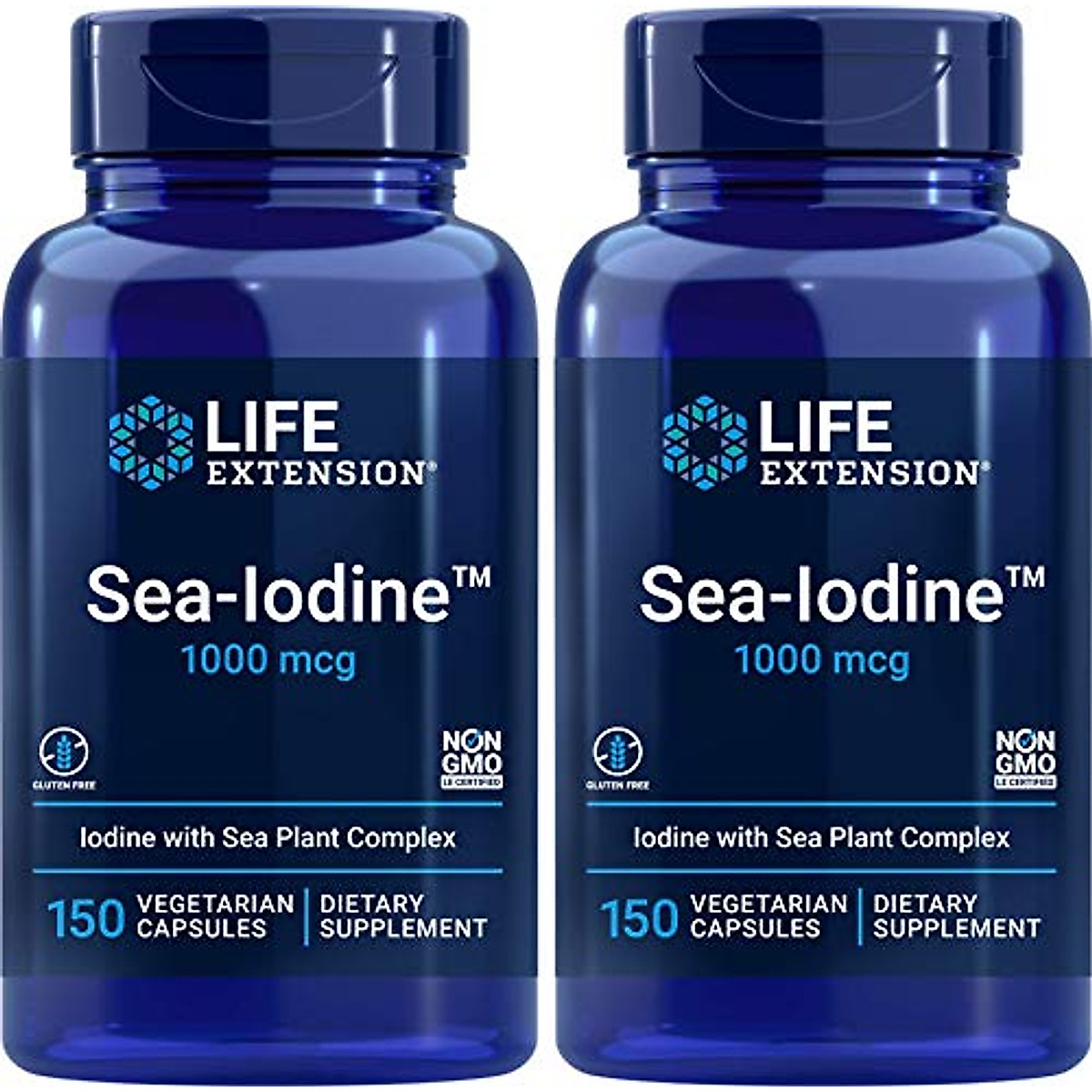 Life Extension Sea Iodine 1000 mcg, 150 Veg Caps (Pack of 2) - Natural Iodine Supplement from Kelp and Bladderwack