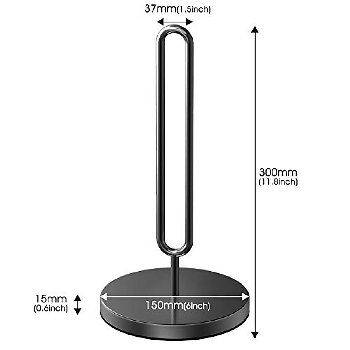 DDF iohEF Black Paper Towel Holders, Stainless Steel Paper Towel Holder, Paper Towel Stand Countertop Dispenser with Weighted Base - fits in Kitchen or for Bathroom