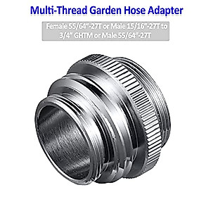 Multi-Thread Garden Hose Adapter, Kitchen Sink Faucet Adapter to Garden Hose, Brass Aerator Adapter for Male to Male and Female to Male, Chrome Plated