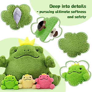 MorisMos Big Frog Stuffed Animal, Large Frog Plush Toy with Babies Inside, Giant Mommy Stuffed Frog Pillow with Baby Frogs Set, Gifts for Kids, Boys, Decorations on Christmas, Birthday, 17in