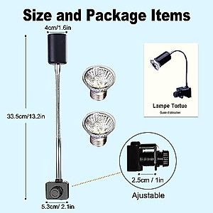 PewinGo Reptile Heat Lamp, UVA UVB Light for Aquarium Turtle Tank, with 2 * 50w Basking Bulb and 360° Swivel Clamp Stand for Tortoise, Snake, Frog, Lizard, Cockatoo, Chameleon. Halogen, Yellow Light