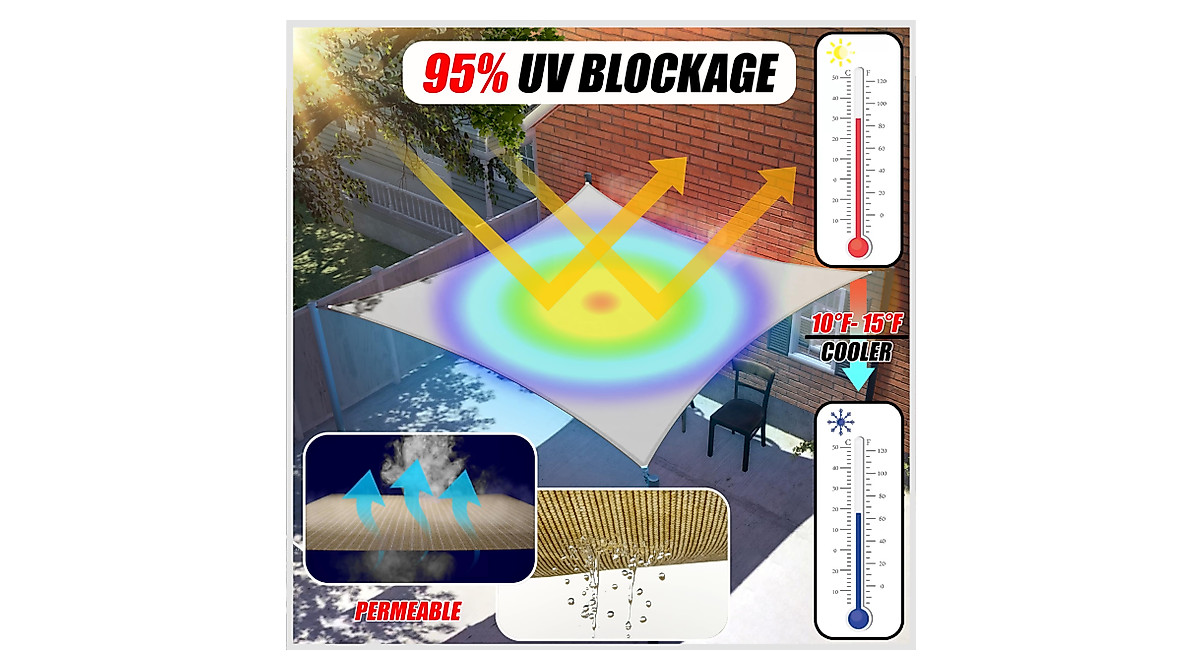 ColourTree 10'x16' Sun Shade Sail – UV Block & Water-Permeable Canopy