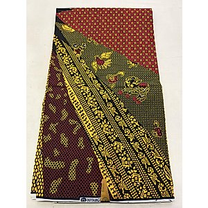 Patchwork Design African Guaranteed Wax Block Prints Fabric/African Ankara Wrapper Fabric Wax Fabrics /-Sell by 6 Yards-100% Cotton-for Dresses- Golden-Yellow, Red, Black, White,Dark-Blue