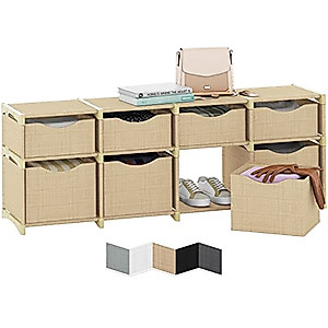 Closet Organizer and Storage Unit. Includes 8 Fabric Storage Bins. DIY Organizer Shelf For Clothes, Toys, Underhanging Closet Storage. Used in Closet, Hallway and Bedroom. (Beige)