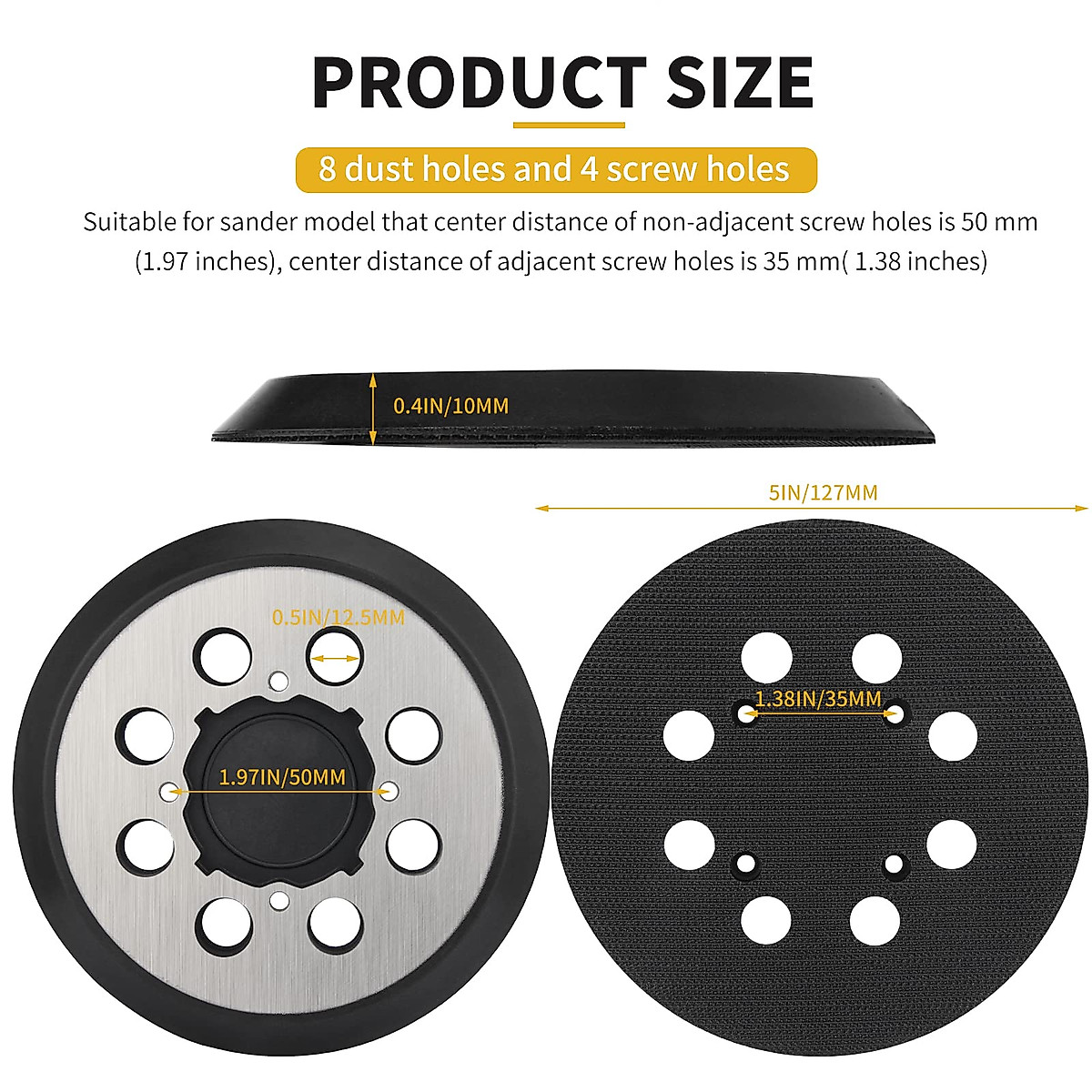 Sander Pad for Dewalt, 2 Pack 5" 8 Hole Hook and Loop Replacement Orbital Metal Sander Pad for DeWalt DWE6421 6421K DWE6423 6423K DCW210B Random Orbital Sander Part DWE64233 & N329079