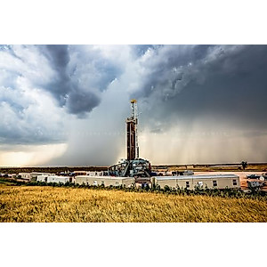 Oil Rig Photography Print (Not Framed) Picture of Drilling Rig Derrick and Storm in Oklahoma Oil and Gas Wall Art Oilfield Decor (4" x 6")