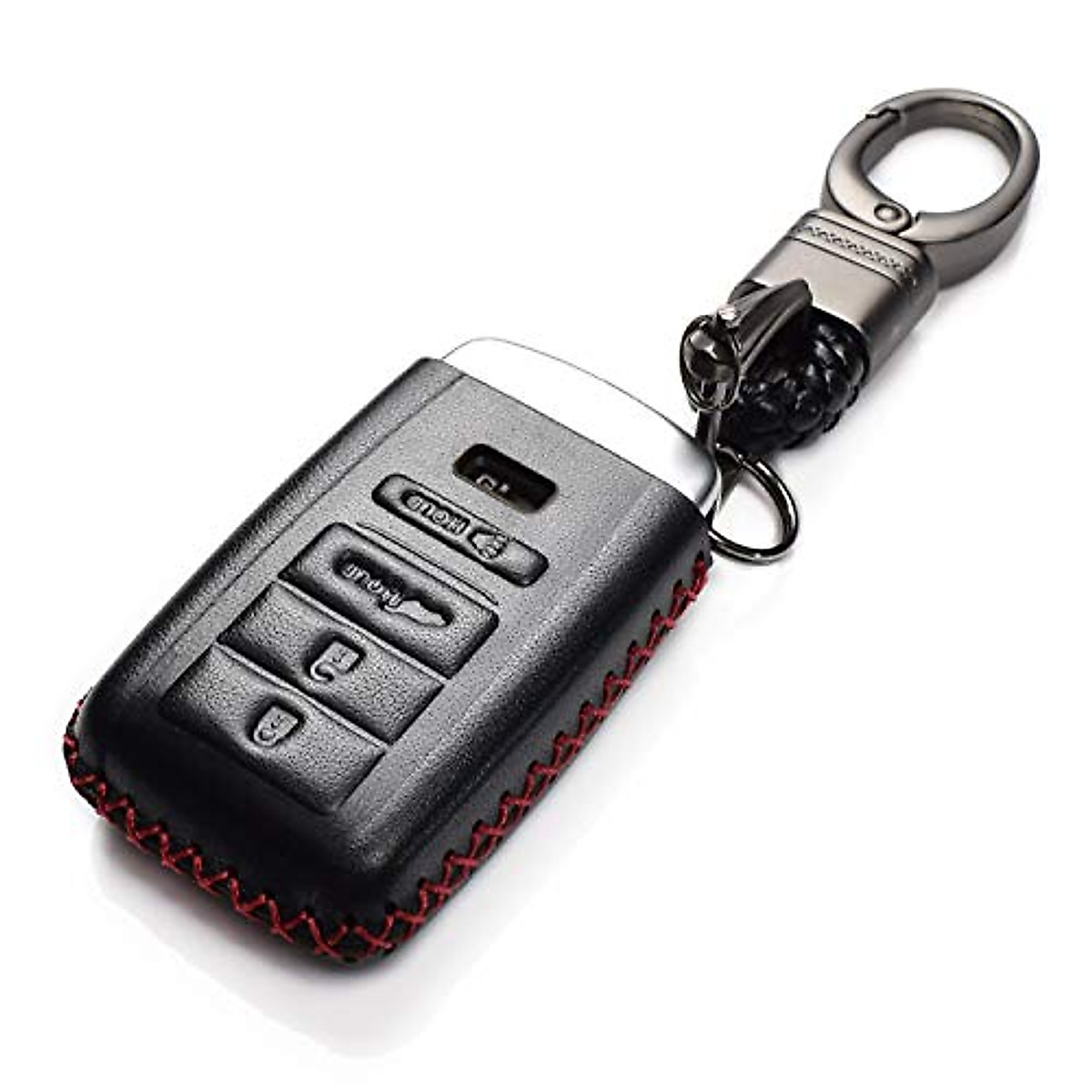 Vitodeco Leather Smar Key Fob Case Compatible with Acura RDX, MDX, ILX, TLX 2016-2020 (4-Button, Black/Red)