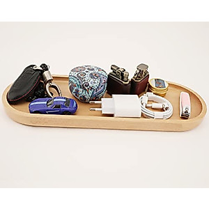 Fermus Wooden Tray 12.5 Inch Long Jewelry Dish Cosmetics Organizer Bathroom Clutter Wood Decorative Serving Platter Small Storage Tray, Oval