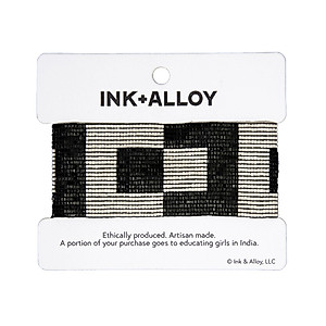 INK + ALLOY Women's Brooklyn Luxe Stretch Beaded Cuff Bracelet Handmade Jewelry for the Modern Bohemian (Black + White Checkered)