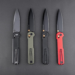 Real Steel Perix Crossbar Lock Camping Knife 3.5'' Nitro-V Drop Point Blade, G10 Handle (Black PVD/Red G10 Handle)