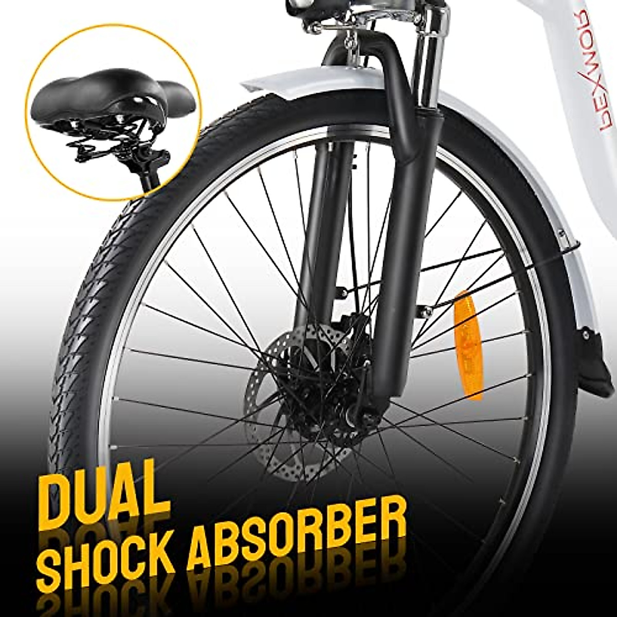 PEXMOR Electric Bike for Adults, 350W (Peak 500W) City Commuter Ebike w/36V 12.5AH Removable Battery, 26" Cruiser Electric Bicycle 6-Speed | Dual Shock Absorber, Complies to UL2849