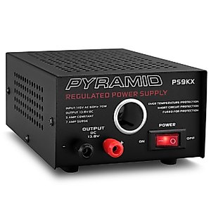Pyramid PS9KX Universal Compact Bench Power Supply-5 Amp Linear Regulated Home Lab Benchtop Converter w/ 13.8 Volt DC 115V AC 70 Watt Input, Screw Type Terminal, 12V Car Cigarette Lighter