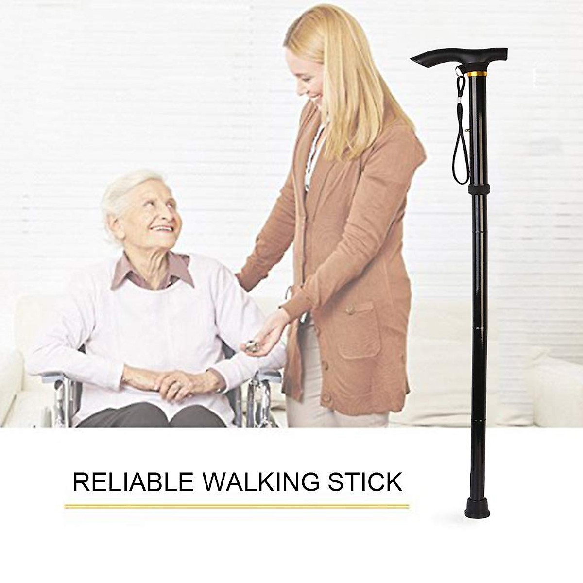 Folding Cane, Trekking Poles for Men, Women, Collapsible Walking Stick, Walking Cane with Carrying Bag, Adjustable,Lightweight, Anti Shock, Rubber Base for Hiking Camping