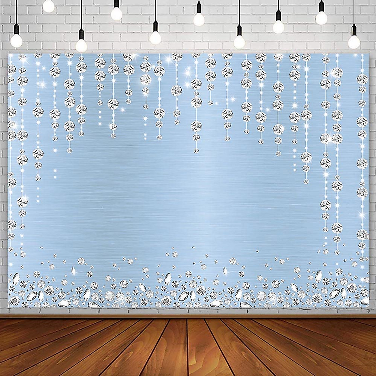 SENDY 7x5ft Light Blue Diamonds Party Backdrop for Photography Birthday Party Decorations Wedding Bridal Shower Engagement Ceremony Banner Glitter Shiny Diamonds Background Photo Booth Studio Props
