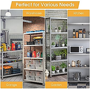 Tangkula Garage Storage Shelves for Free Combination, 5-Tier Heavy Duty Metal Shelving Unit, Multipurpose Organizing Rack for Basement Warehouse Garage, Simple Assembly, 39 x 16 x 74 Inch (1, Silver)