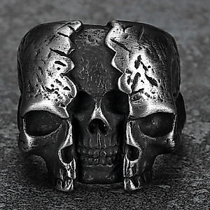 Jude Jewelers Retro Vintage Antique Stainless Steel Gothic Skull Death Halloween Biker Cocktail Party Ring (Grey, 11)
