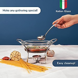 Rigeli Regent Chromeplated Wire Sauce Warmer w/Ladle Stainless Steel Round Soup Warmer with spoon Perfect for Chocolate, Caramel, Cheese, Sauces and More