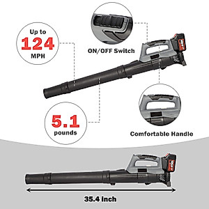 Cordless Leaf Blower 124 MPH Battery Operated Blower for Yard Cleaning Blowing Leaves Snow Debris Dust 20V Electric Leaf Blower with Battery and Charger