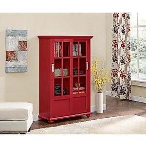 Ameriwood Home Aaron Lane Bookcase with Sliding Glass Doors, Red