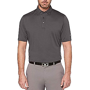Callaway Men's Micro Hex Golf Performance Polo Shirt with Sun Protection, Solid Stretch Fabric, Asphalt, X-Large