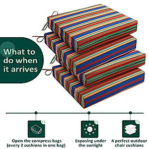HARBOREST Indoor/Outdoor Chair Cushions Set of 4 Waterproof,Square Corner Outdoor Cushions for Patio Furniture - Patio Chair Cushions with Ties,18.5"x16"x3",Rainbow Stripes