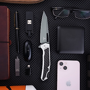 SHIELDON Barraskewda Folding Knife 3.74" Gray Titanium Coating D2 Steel Reverse Tanto Point Blade Stainless Steel and Carbon Fiber Handle Frame Lock Pocket Knife