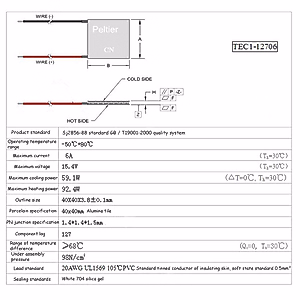 Acxico 2Pcs TEC1-12706 Semiconductor Refrigeration Tablets Heatsink Thermoelectric Cooler Cooling Peltier Plate Module 40x40MM