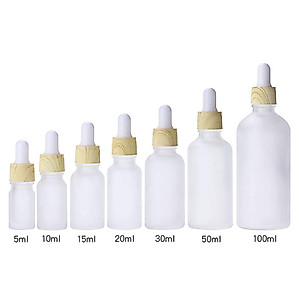 6Pcs 20ml Empty Refillable Translucent Frosted Glass Dropper Bottles Perfume Essential Oil Lotion Liquid Vials Container Sample Sub-bottles with Plastic Wood Grain Cap, 1 Funnel+1 3ml Transfer Dropper