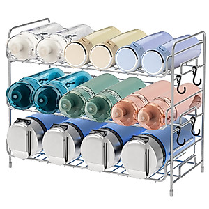 Mefirt Water Bottle Organizer, 3-Tier Water Bottle Organizer for Cabinet, Stackable Water Bottle Storage Rack, Soda, Can, Water Bottle Holder for Cabinet, Kitchen Countertops, Pantry, Fridge (2 PK)