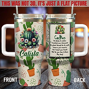 WAZONE Personalized Cactus Stainless Steel Tumbler Cup 40oz Custom Name Inspiration Travel Mugs Tumblers Flower Floral Cacti Plant Lovers Gifts for Women Gardeners Gardening